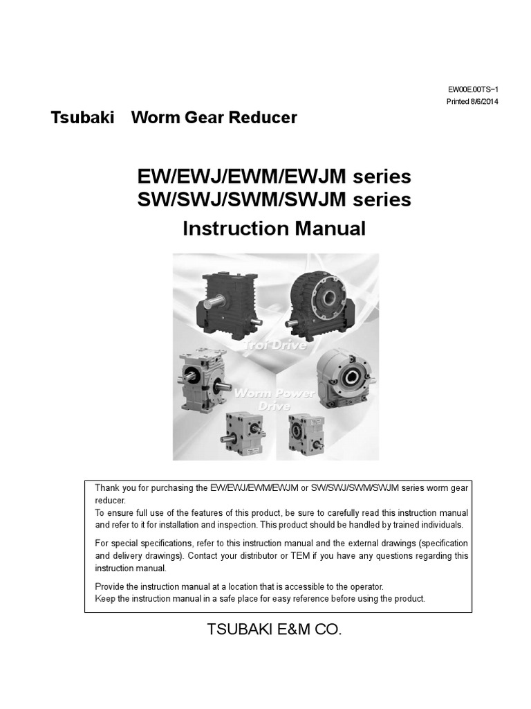 Tsubaki Gear Box Manual PDF | PDF