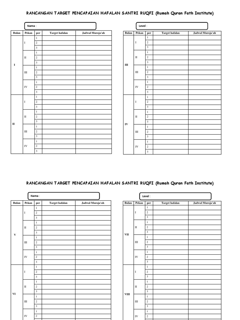 Rancangan Target Pencapaian Hafalan | PDF