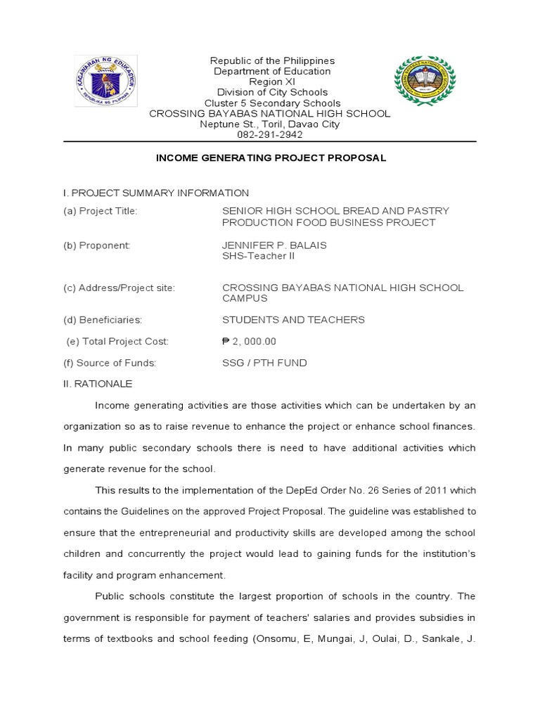 Income Generating Project Proposal: I. Project Summary Information ...