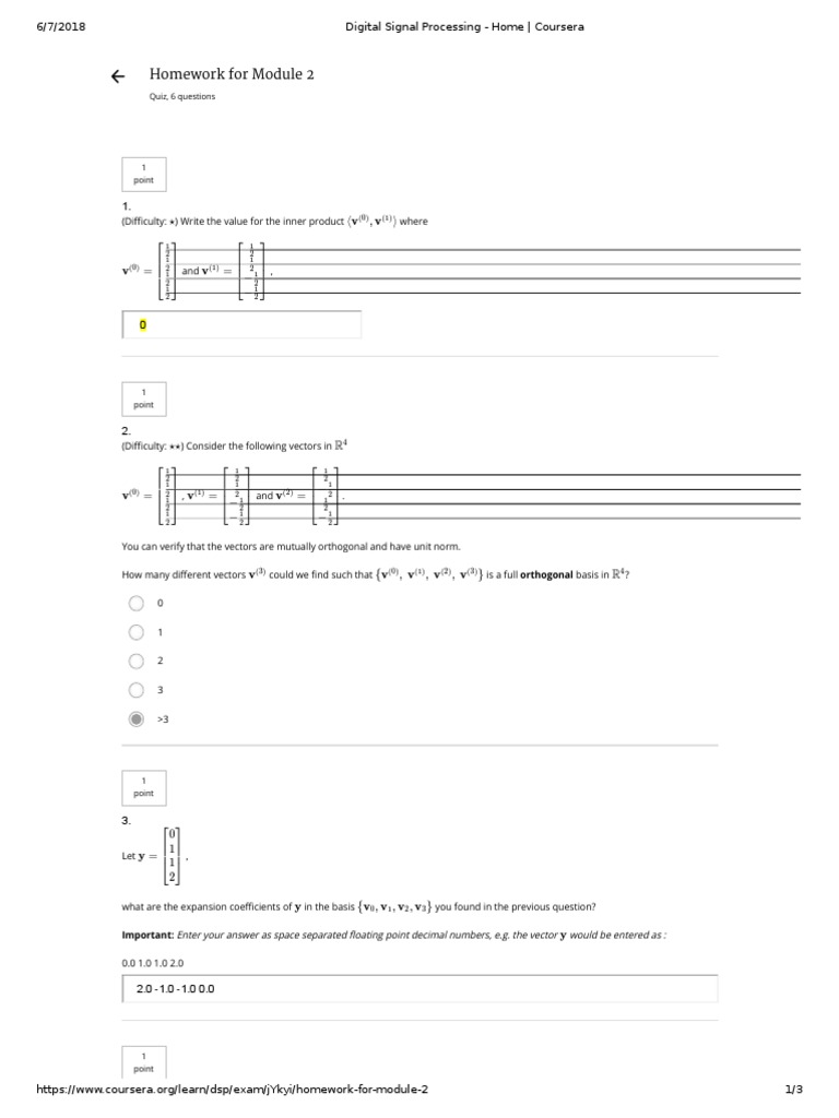 Homework Homework For Module 2 Digital Signal Processing Coursera ...