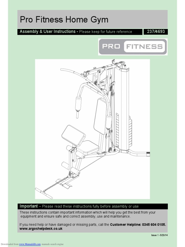 Pro Fitness Home Gym: Assembly & User Instructions - 237/4693 | PDF ...