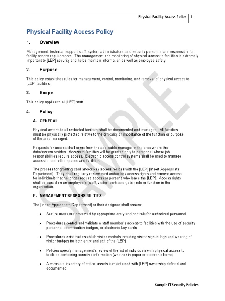 LEP Physical Facility Access Policy | PDF | Access Control ...