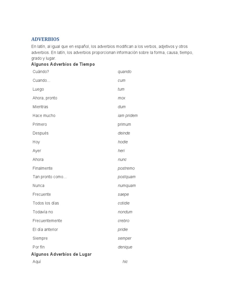 ADVERBIOS LATINOS - Docx Versión 1 | PDF