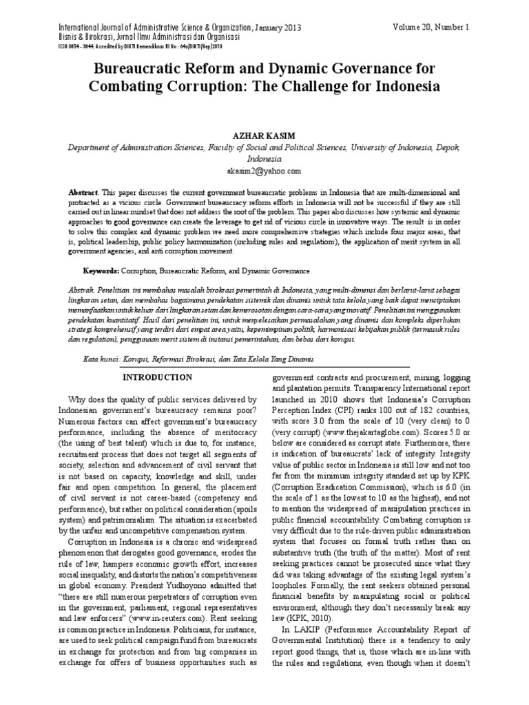 Bureaucratic Reform and Dynamic Governance For Combating Corruption The ...
