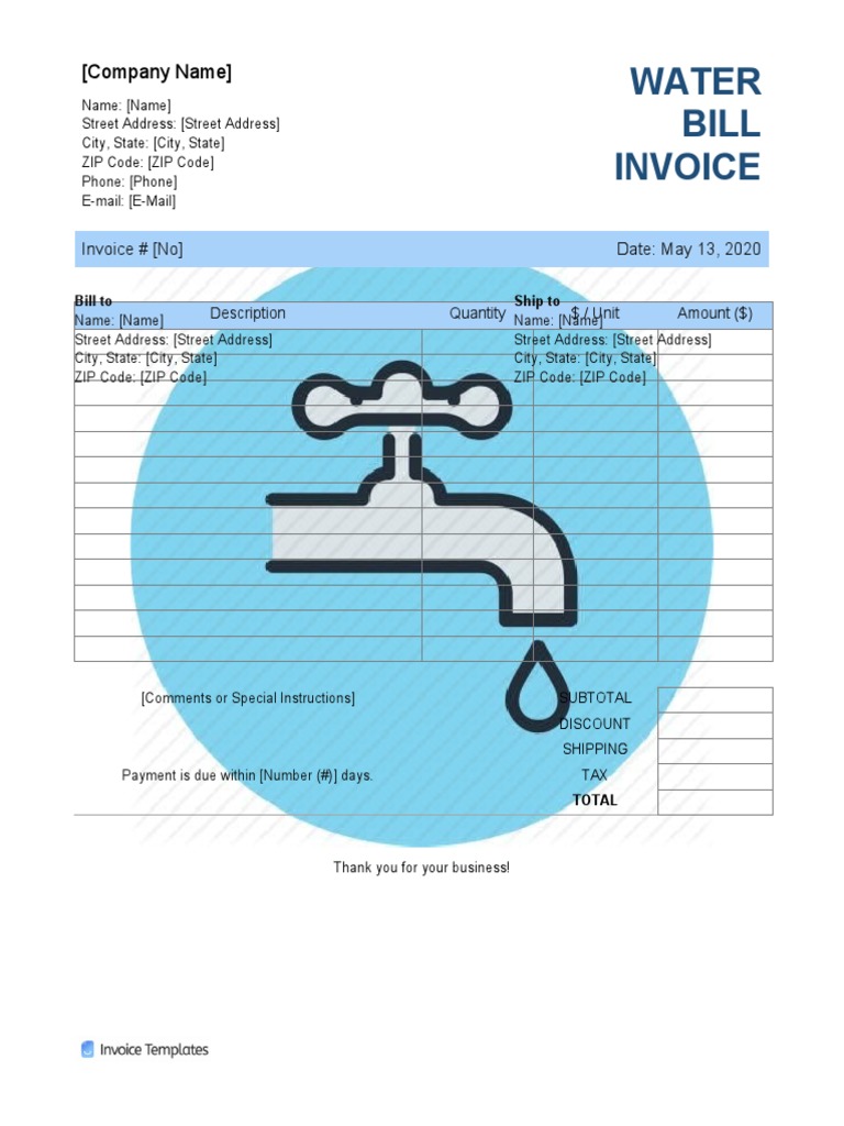 Water-Bill-Invoice-Template Hotel | PDF
