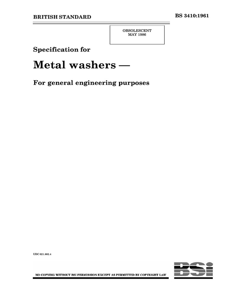 BS 3410-1961 PDF | PDF | Washer (Hardware) | Screw
