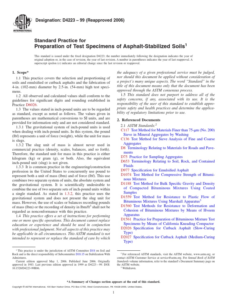 Preparation of Test Specimens of Asphalt-Stabilized Soils: Standard ...