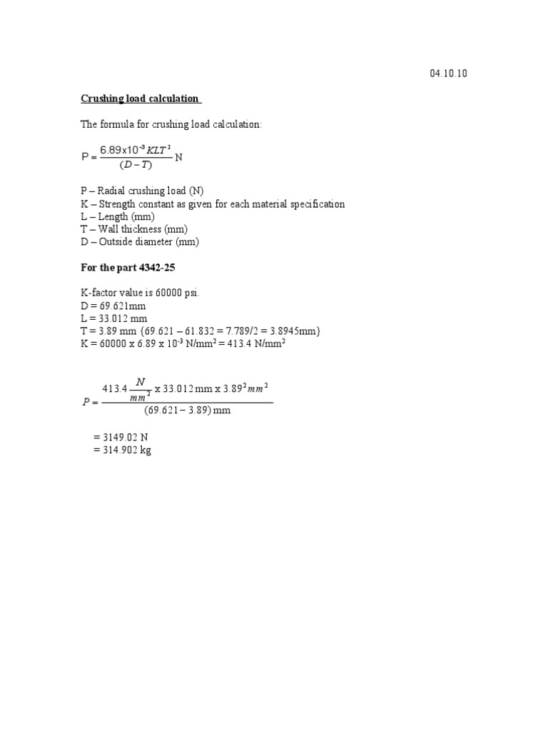 Crushing Load Calculation Bushes | PDF