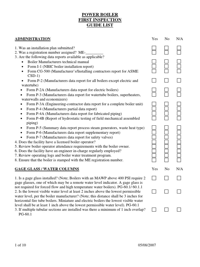 Power Boiler First Inspection Checklist | PDF | Business