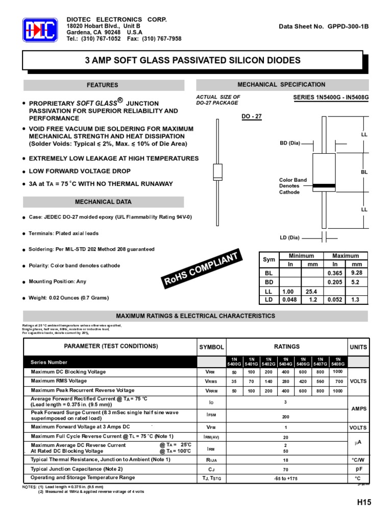 3 Amp Soft Glass Passivated Silicon Diodes | PDF | Electronic ...
