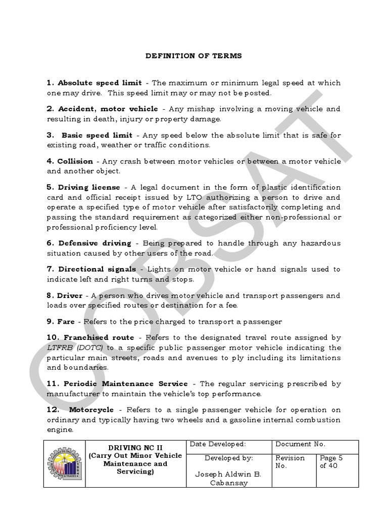 Definition of Terms - Minor-Vehicle-Maintenance-Servicing | PDF ...