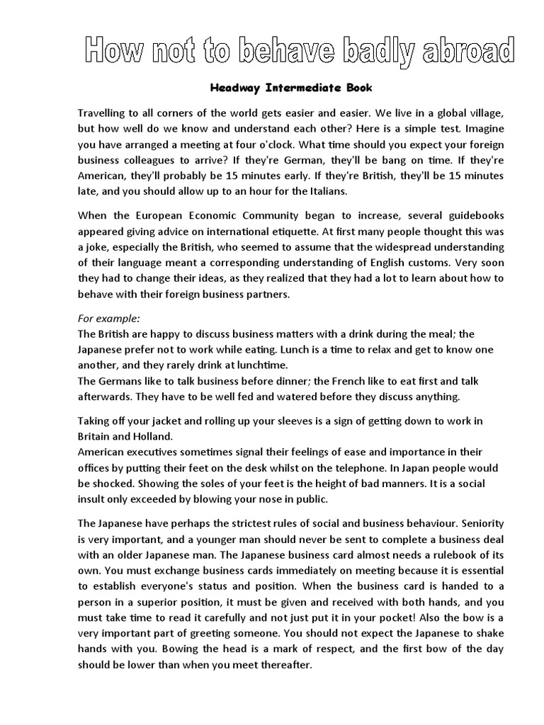 How Not To Behave Badly Abroad | PDF | Lunch