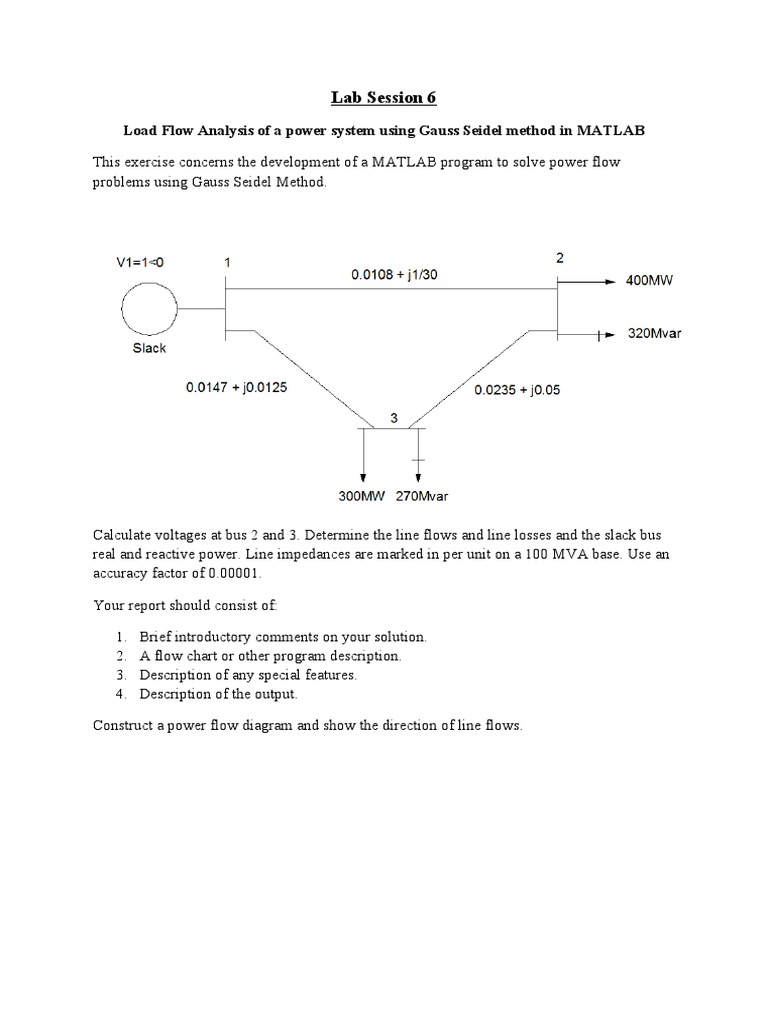Lab Session 6: Load Flow Analysis of A Power System Using Gauss Seidel ...