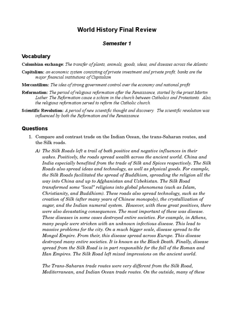 World History Semester 1 Review | PDF | Silk Road | Civilization