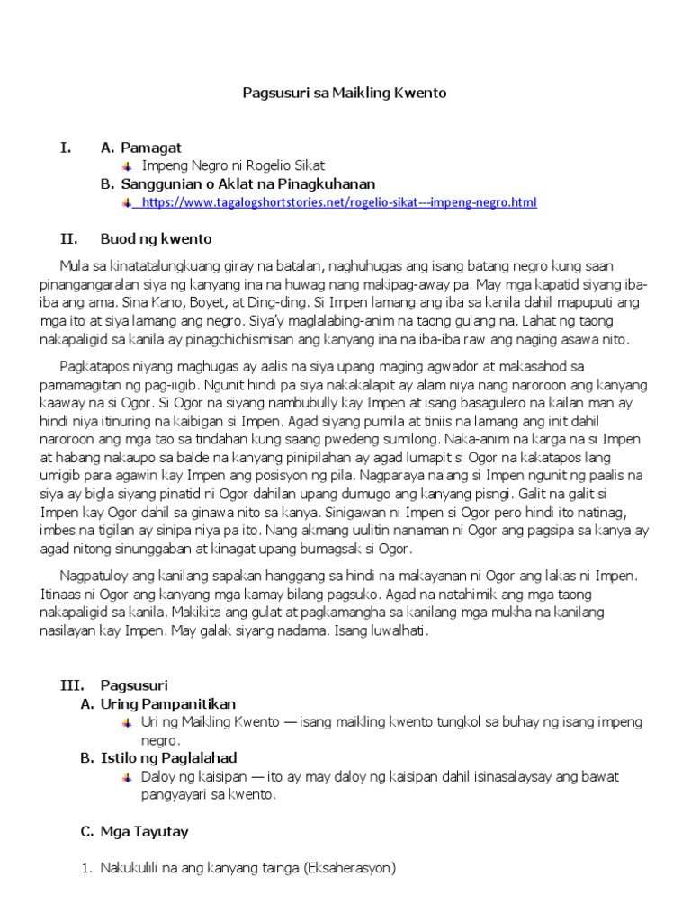 Pagsusuri Sa Maikling Kwento | PDF