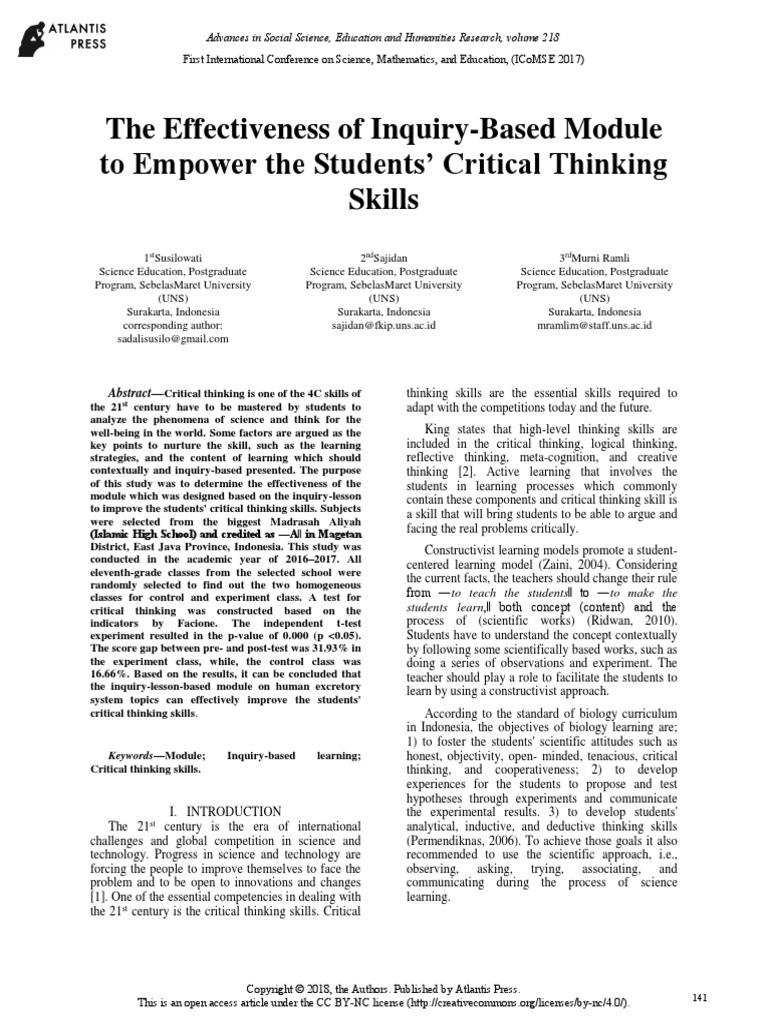 The Effectiveness of Inquiry-Based Module To Empower The Students ...