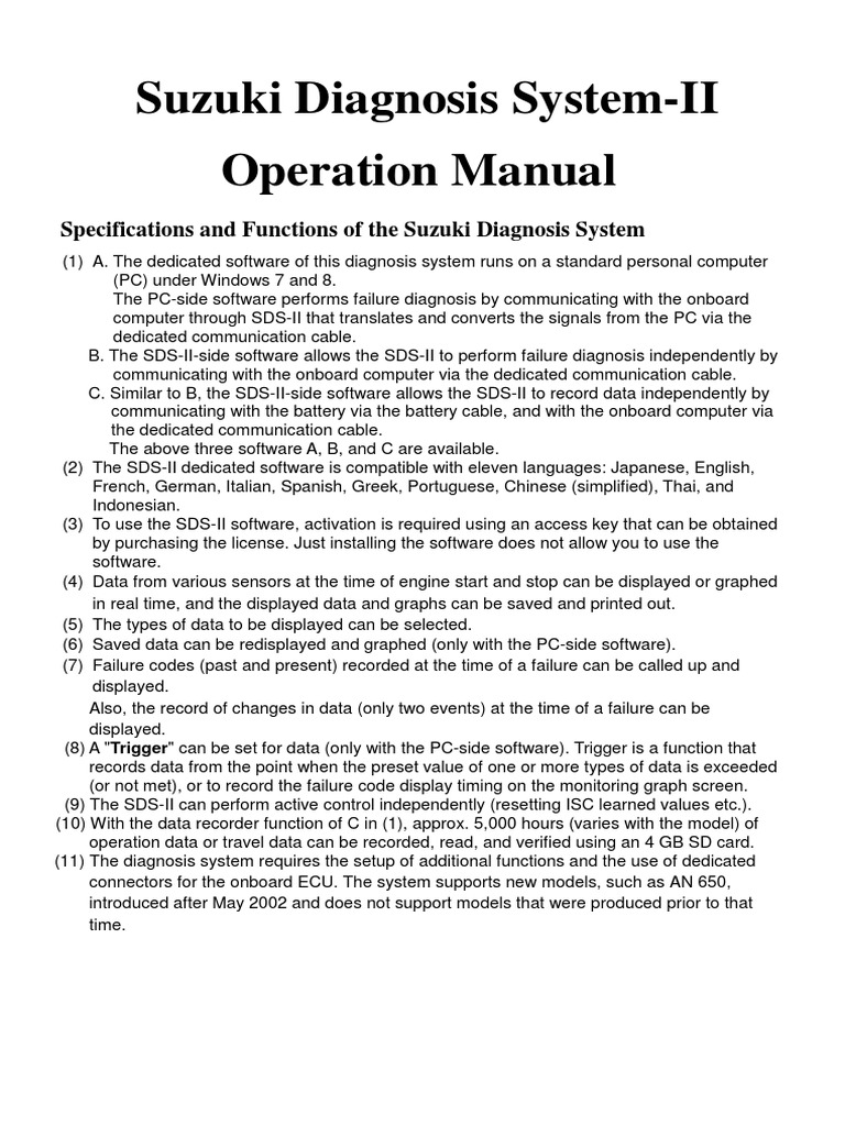 Suzuki Diagnosis System-II Operation Manual | PDF | Electric Motor ...