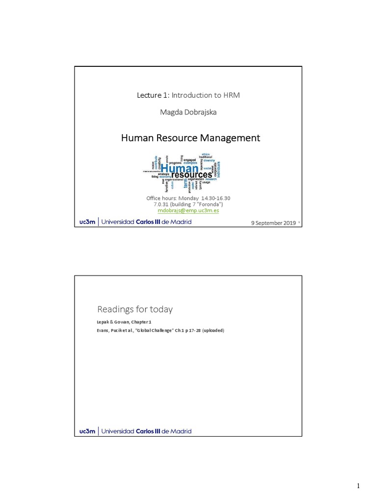 Lecture 1 Slides 2019 PDF | PDF | Human Resources | Human Resource ...