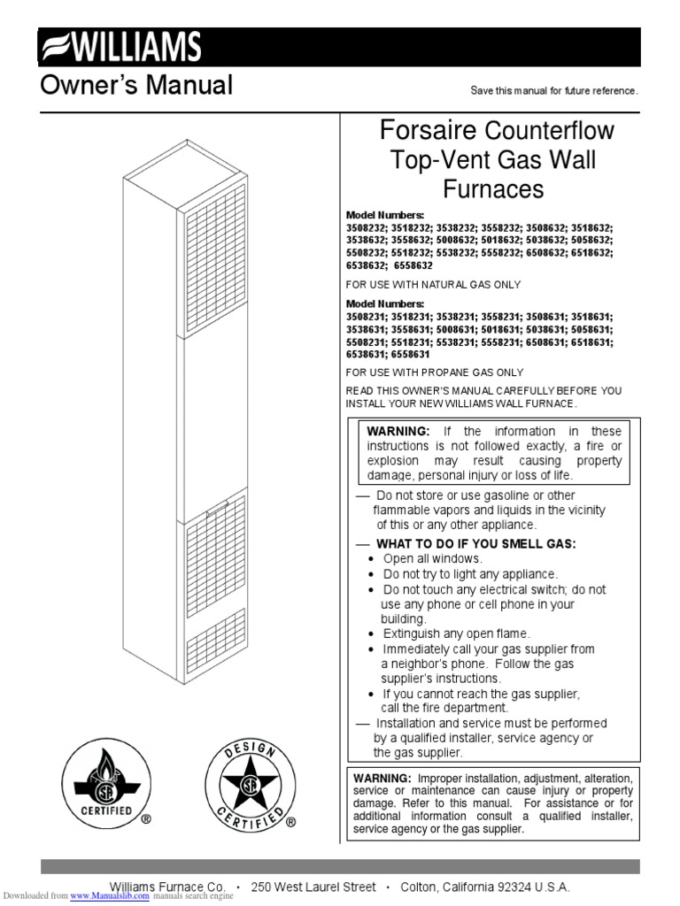Williams Furnace Manual | PDF | Furnace | Chimney