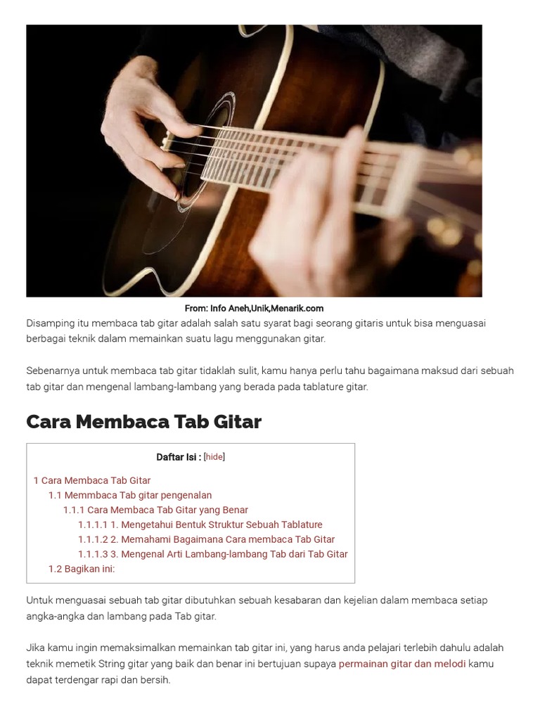 Cara Membaca Tab Gitar Lengkap Gambar, Video Dan Penjelasannya | PDF
