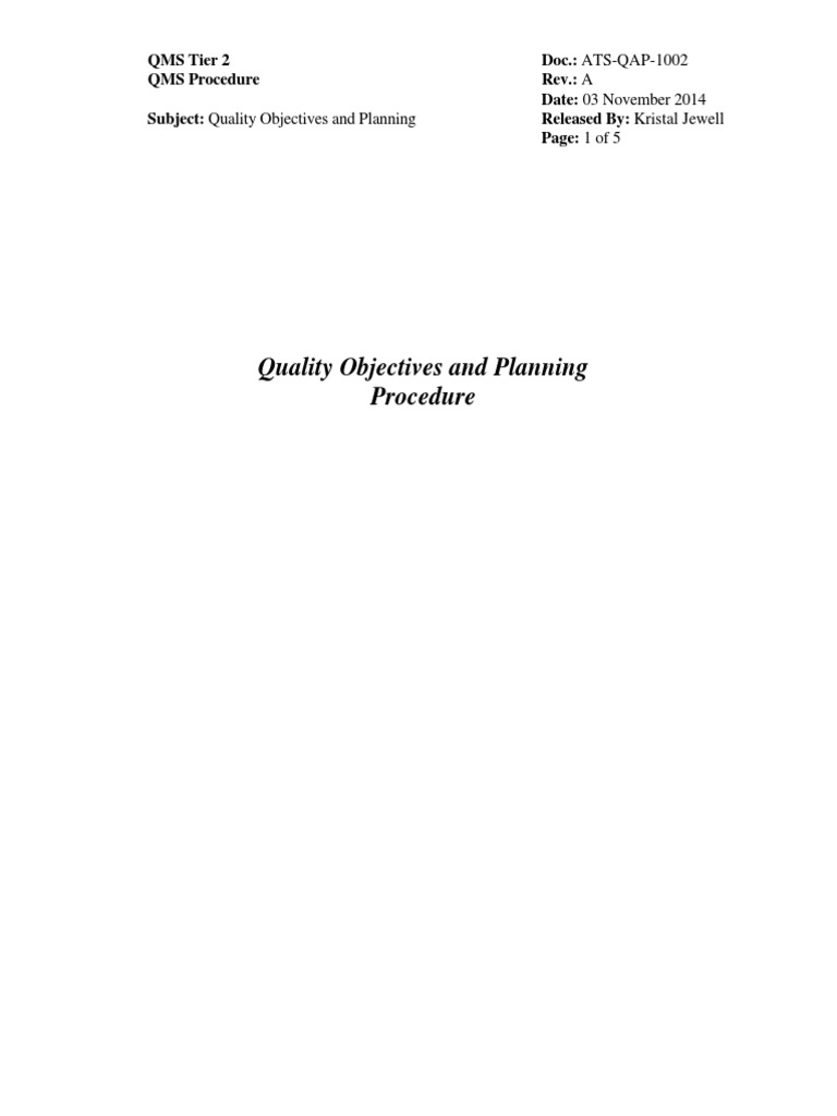 Quality Objectives and Planning Procedure | PDF | Quality Management ...