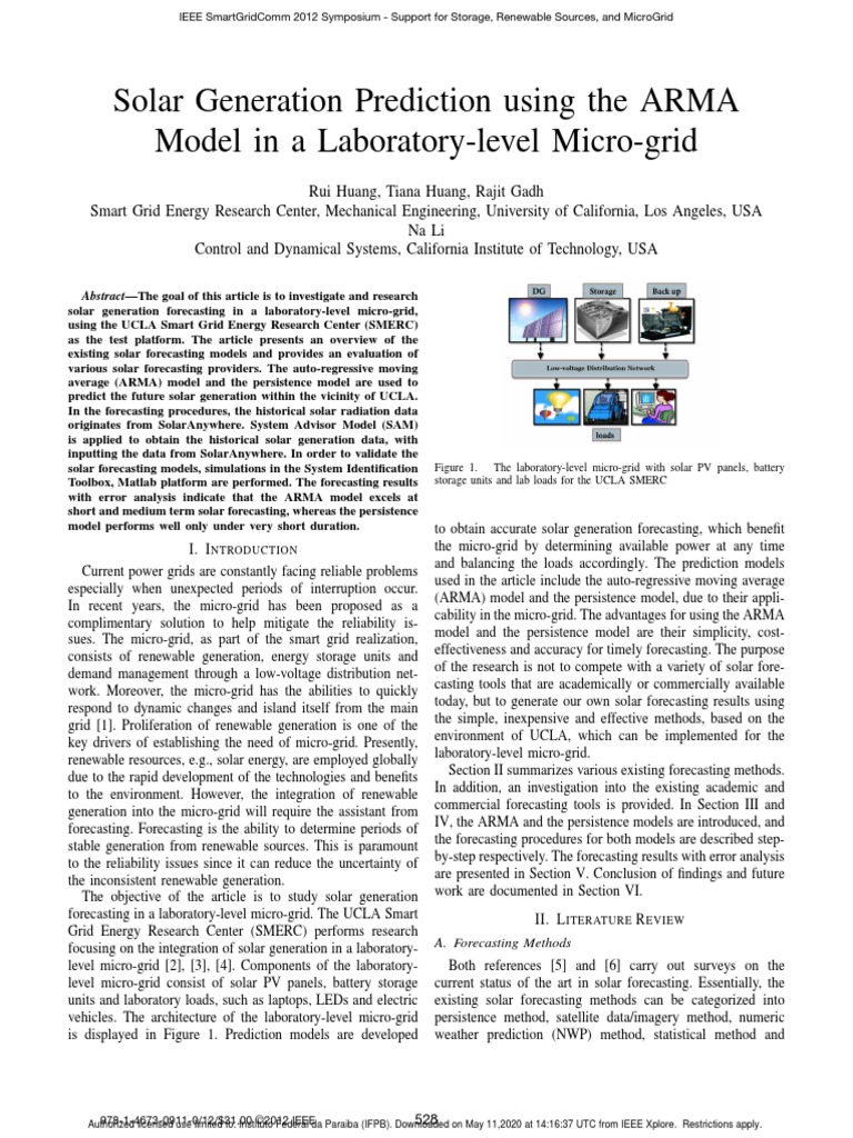2012 - Solar Generation Prediction Using The ARMA Model in A Laboratory ...
