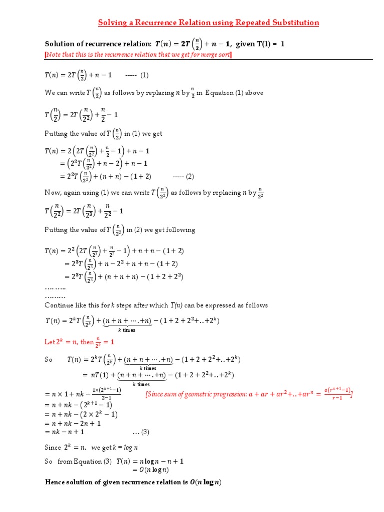 Solution To Recurrence Relation | PDF | Recurrence Relation | Discrete ...