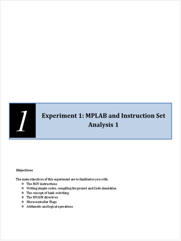Experiment 1: MPLAB and Instruction Set Analysis 1: Objectives | PDF | Assembly Language ...