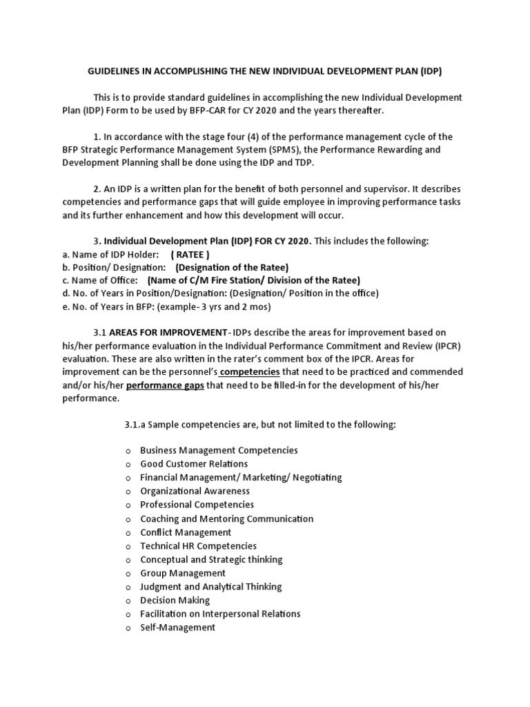 GUIDELINES For INDIVIDUAL DEVELOPMENT PLAN IDP | PDF | Competence ...