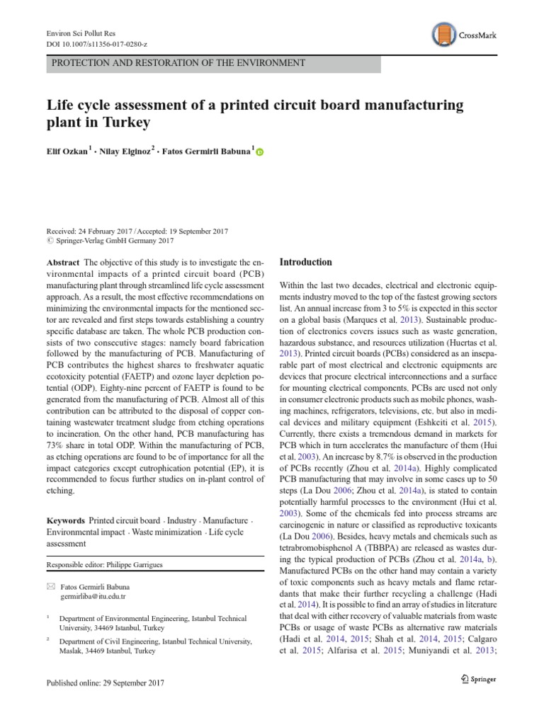 Life Cycle Assessment of A Printed Circuit Board Manufacturing Plant in ...