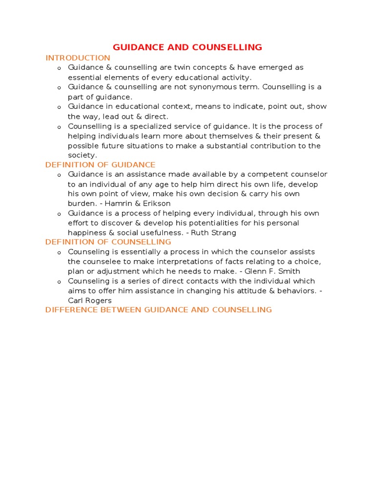 Guidance and Counselling: A Comprehensive Overview of Key Concepts ...