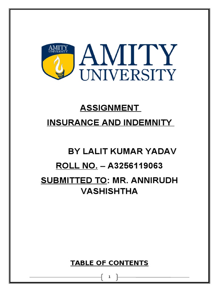 Assignment Insurance and Indemnity | PDF | Indemnity | Guarantee