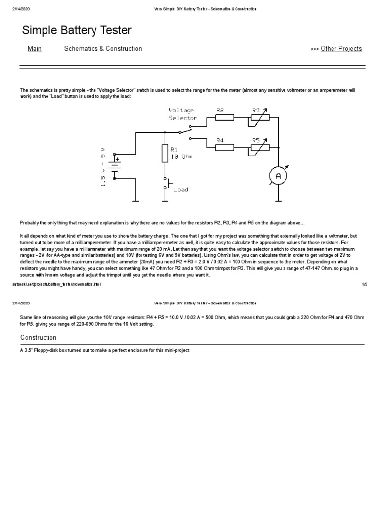 Very Simple DIY Battery Tester - Schematics & Construction | PDF ...