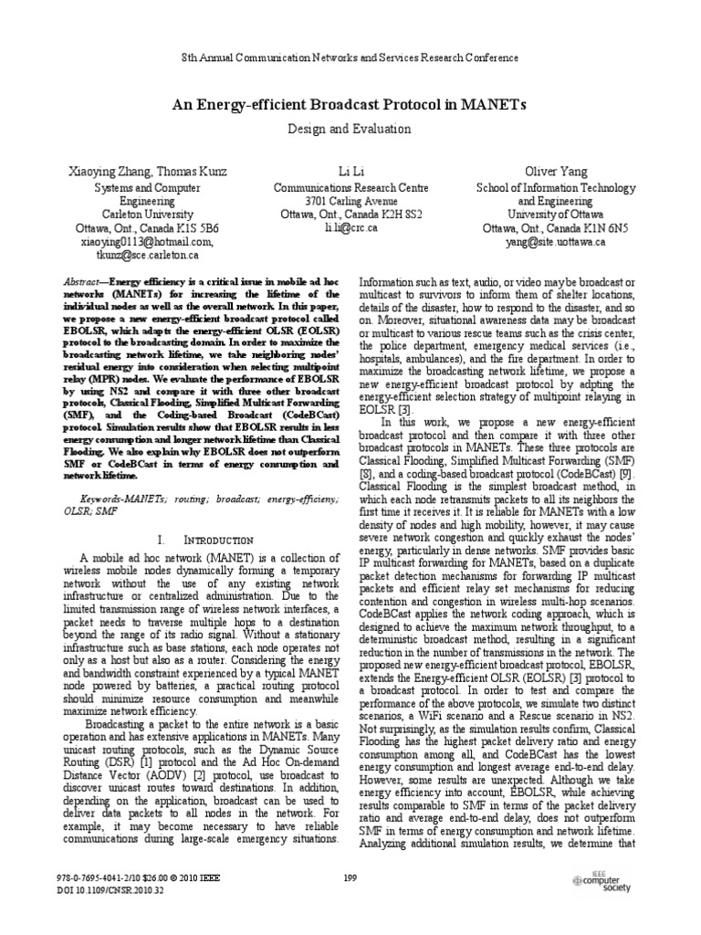 An Energy Efficient Broadcast Protocol In Manets Pdf Pdf Wireless Ad Hoc Network Computer