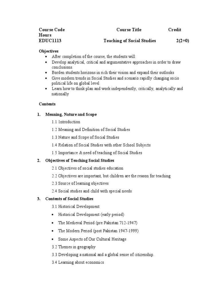 Course Code Course Title Credit Hours EDUC1113 Teaching of Social ...