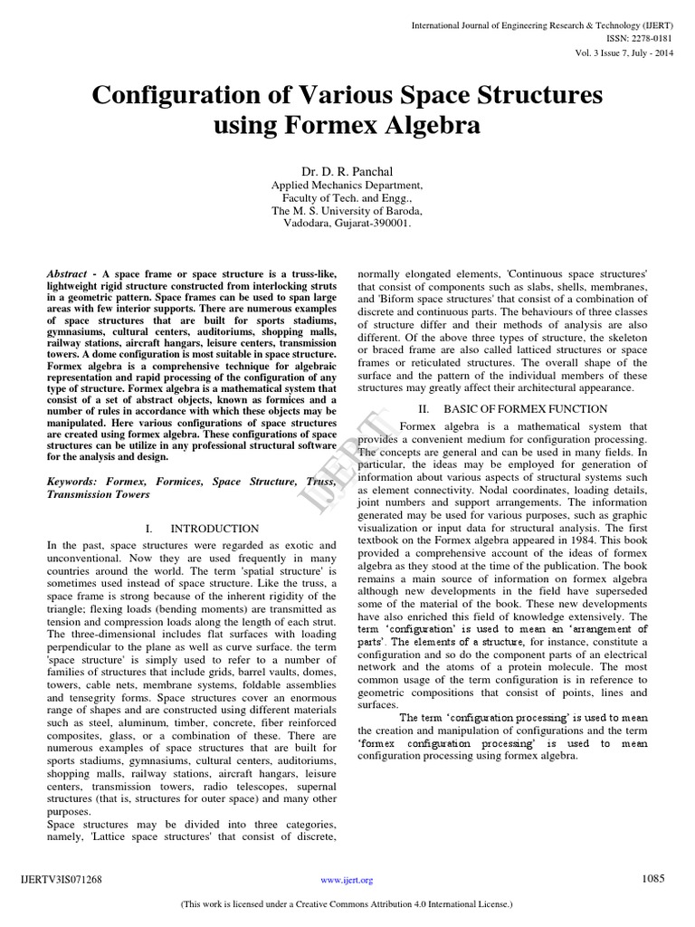 Ijert Ijert Configuration Of Various Space Structures Using Formex Algebra Pdf Truss Space