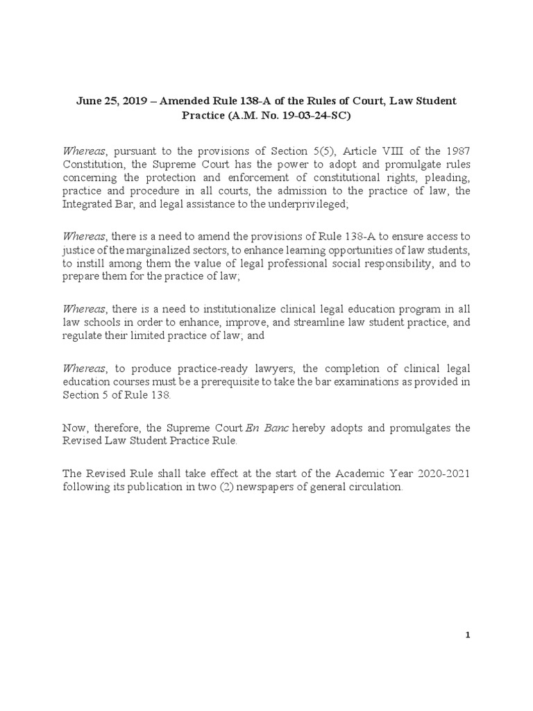 Revised Law Student Practice Rule | PDF | Lawyer | Legal Education