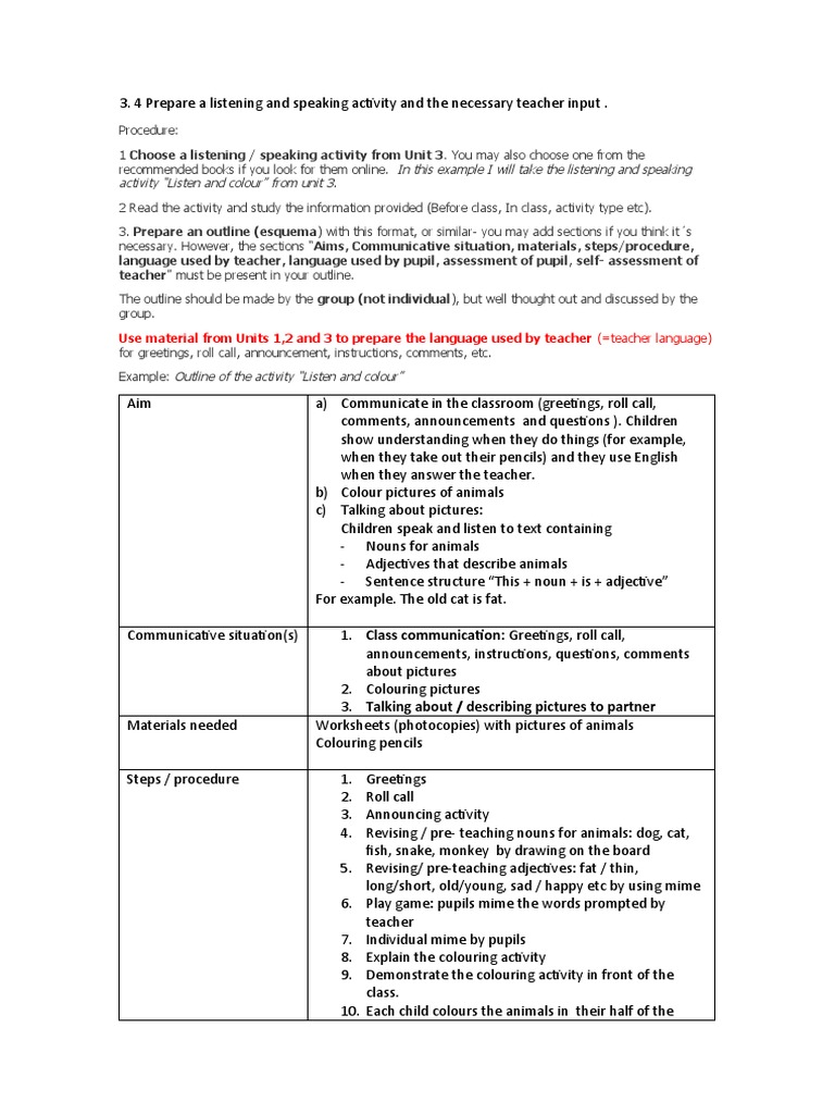 Outline of Listening - Speaking Activity | PDF | Question | Adjective