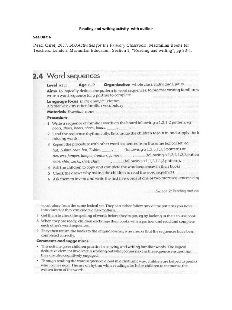 Outline Reading and Writing Activity | PDF | Learning | Cognition