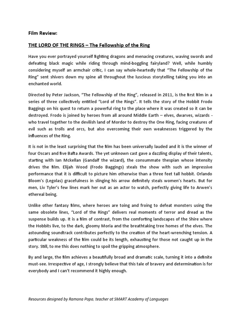 Film Review: THE LORD OF THE RINGS - The Fellowship of The Ring | PDF ...