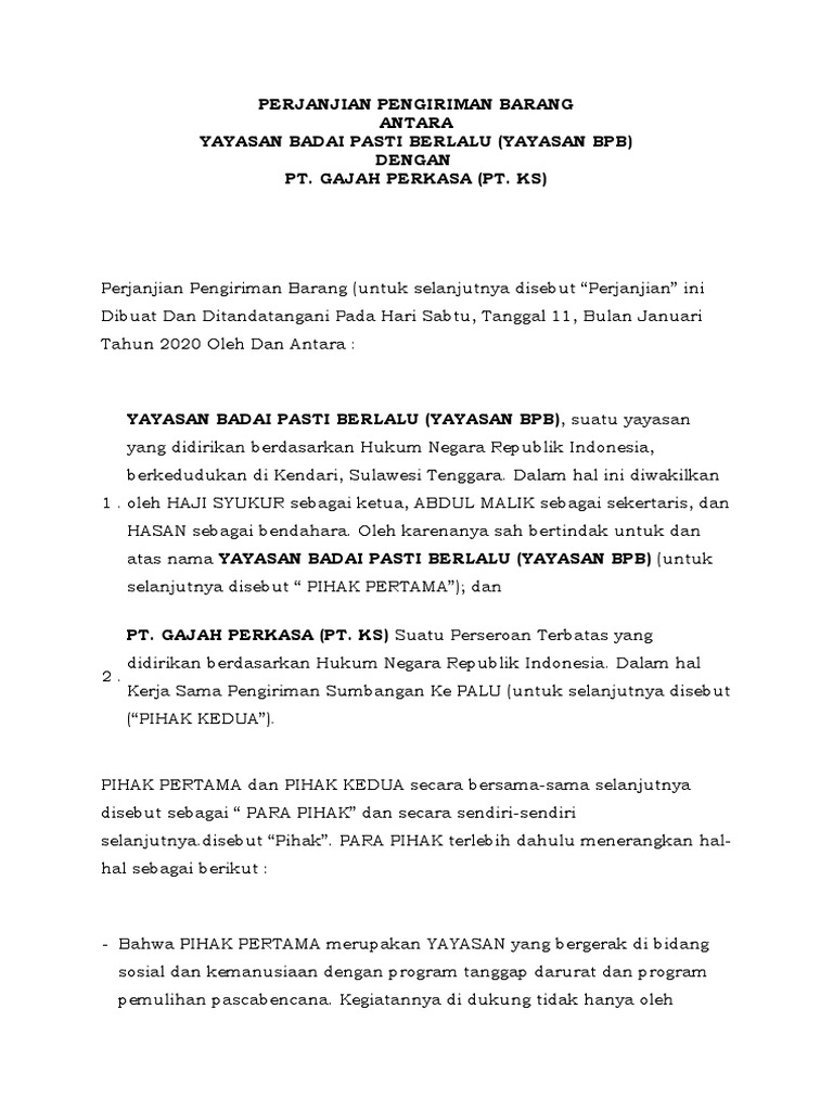 Adp-Tugas Uas 3 Perjanjian Pengiriman Barang | PDF | Pengelolaan Keuangan & Uang | Hukum