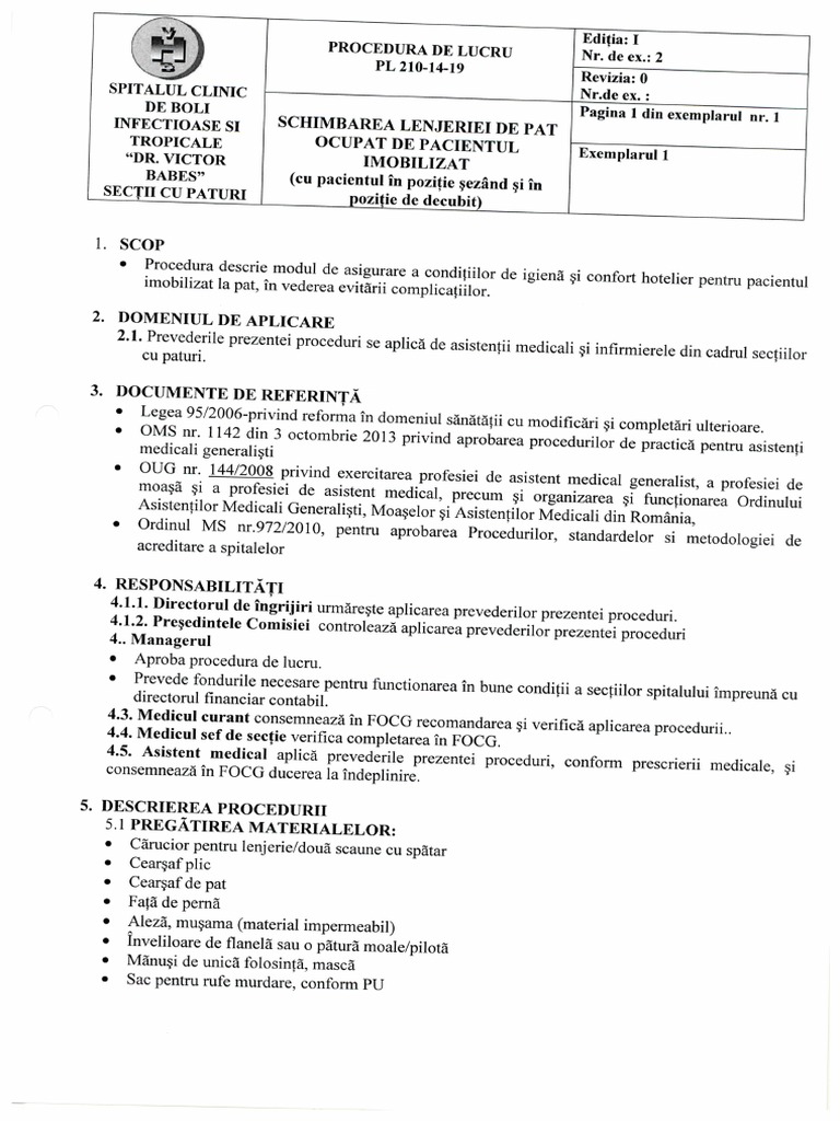 PL 210-14-19 Schimbarea Lenjeriei de Pat Ocupat de Pacientul Imobilizat ...