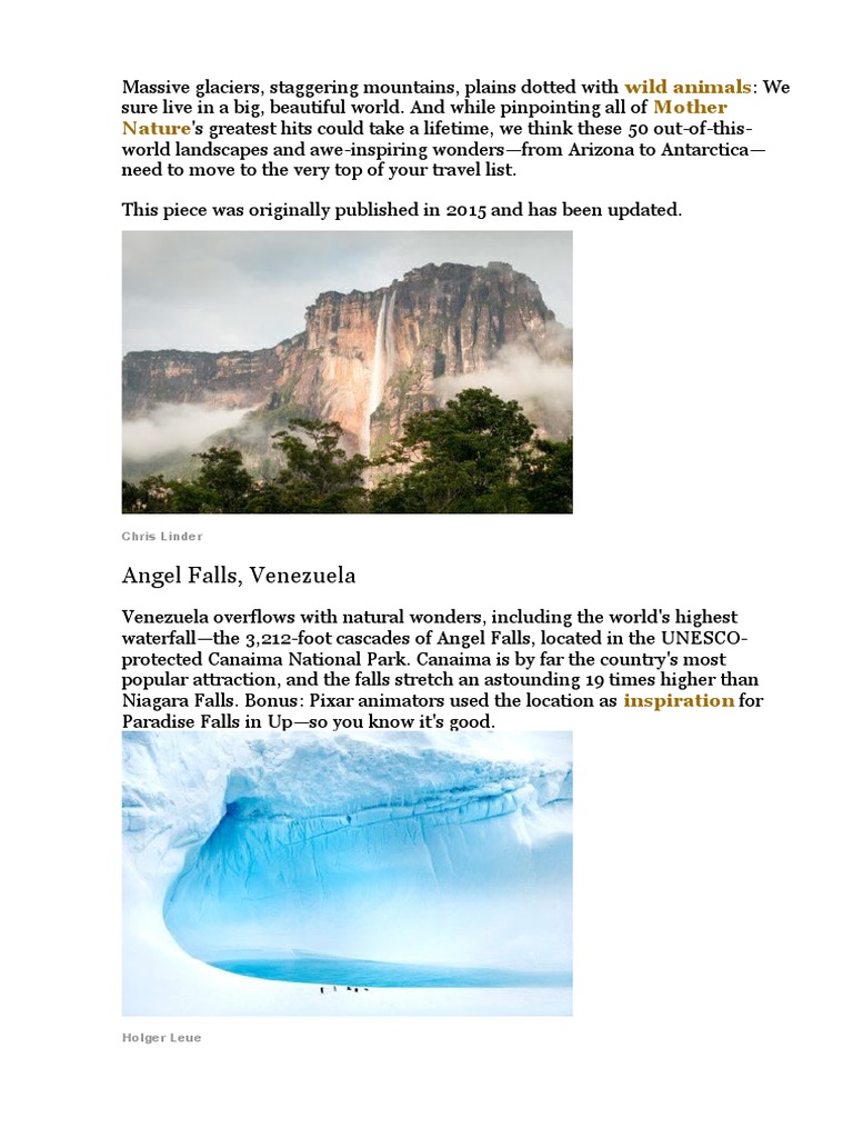 Angel Falls, Venezuela: Wild Animals Mother Nature | PDF