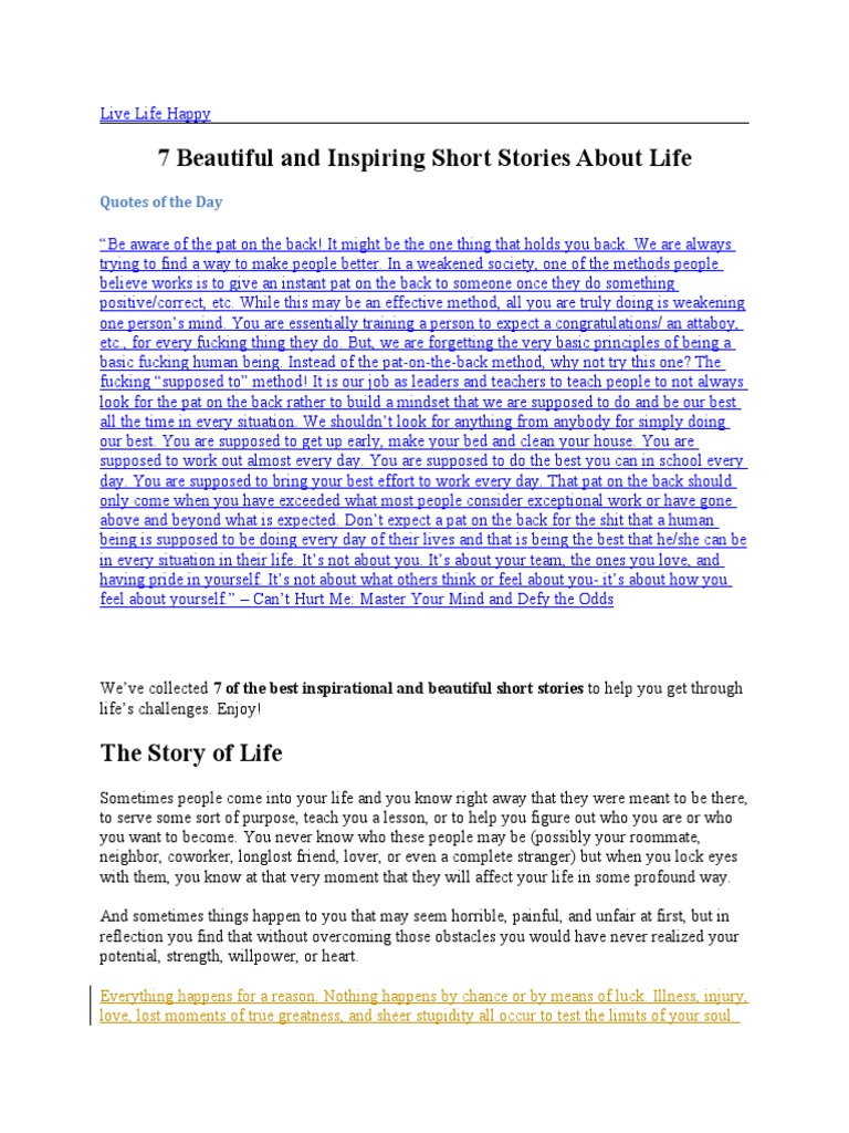 7 Beautiful and Inspiring Short Stories About Life: Quotes of the Day