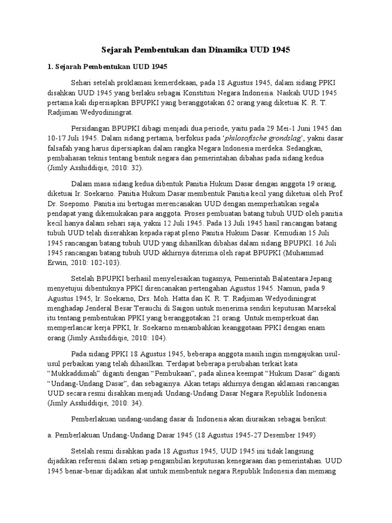 Sejarah Pembentukan Dan Dinamika UUD 1945 | PDF