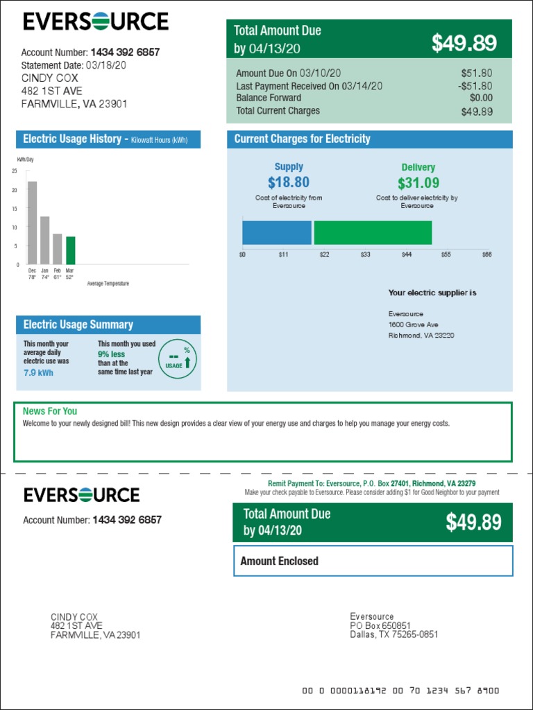 Eversource-Bill1 1 | Download Free PDF | Kilowatt Hour | Power (Physics)