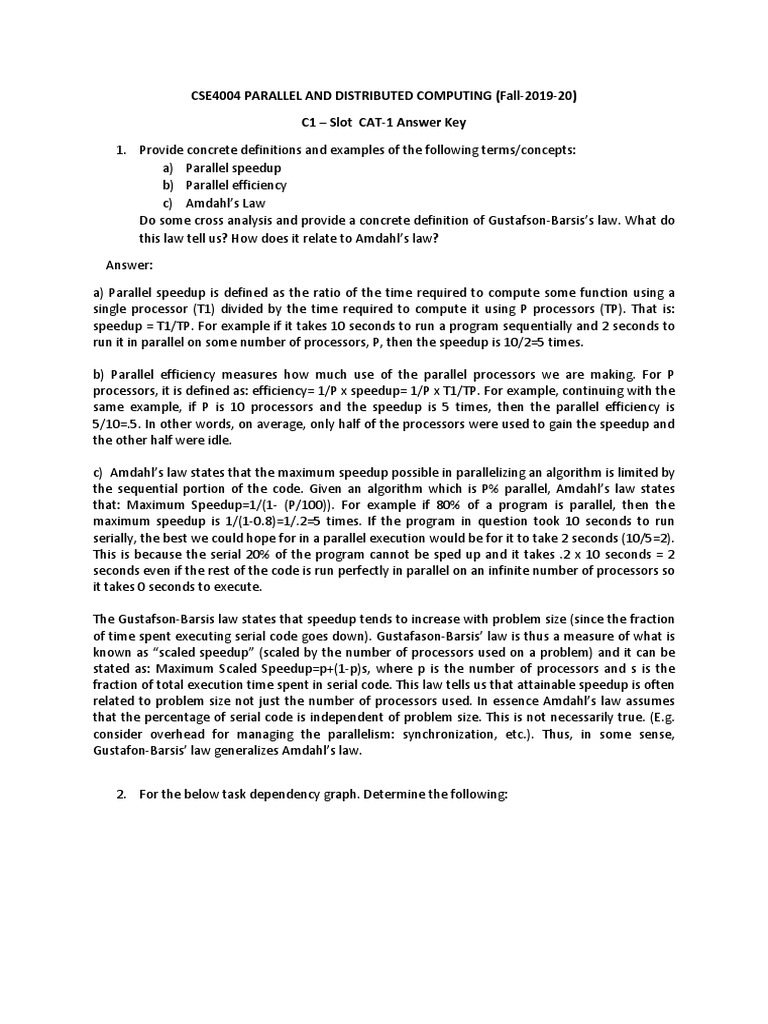 1-QP KEY PDC CAT-1 - C1-Slot Answer Key PDF | PDF | Parallel Computing | Central Processing Unit
