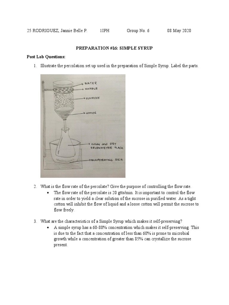 Preparation #16: Simple Syrup Post Lab Questions | PDF