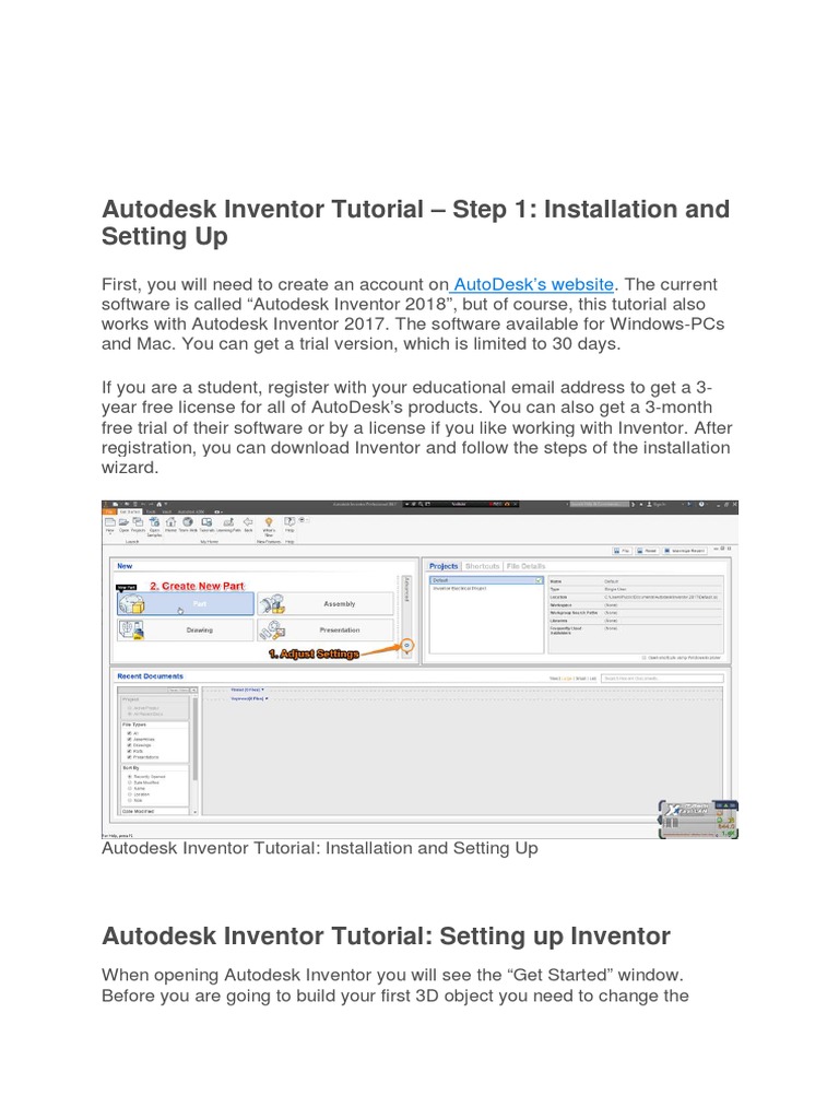 Autodesk Inventor Tutorial - Step 1: Installation and Setting Up | PDF ...