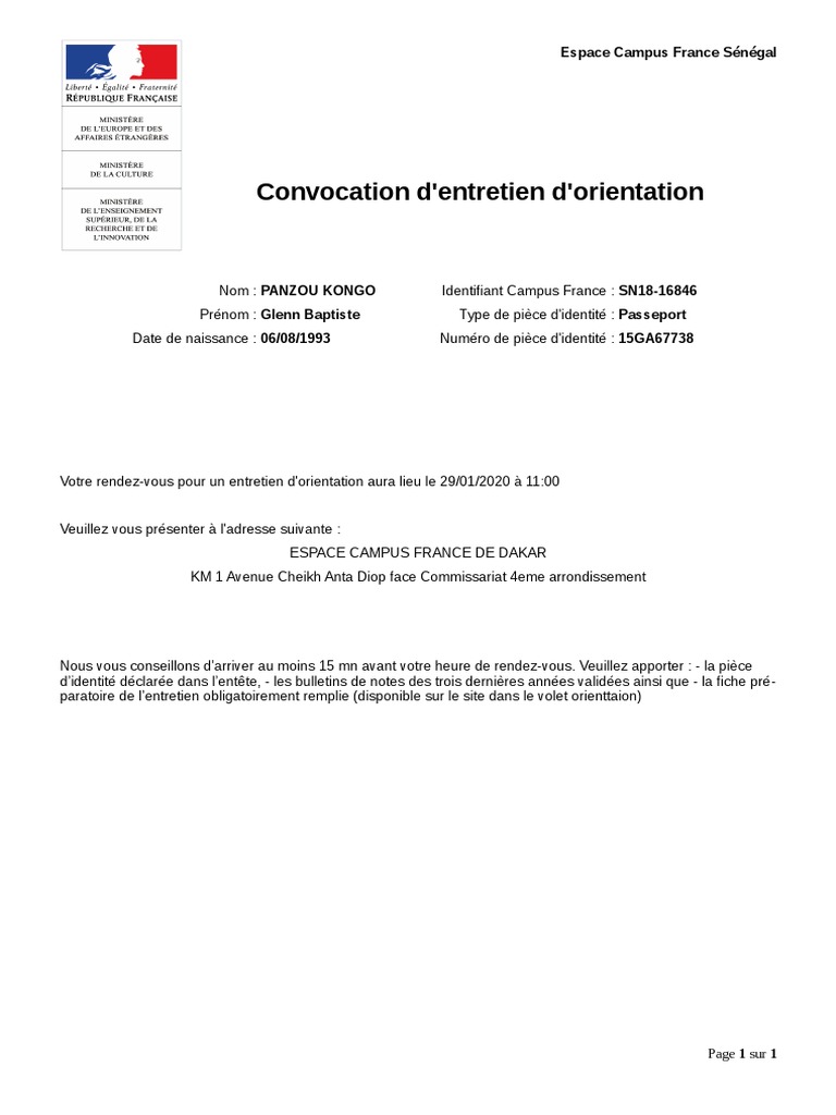 Convocation D'entretien D'orientation | PDF